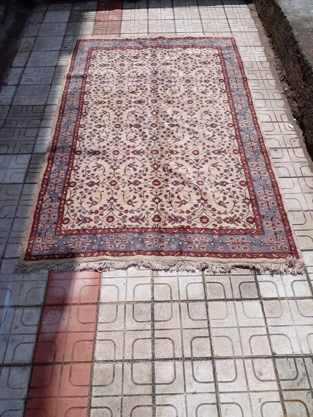 Vintage Rug Handmade From 1950s Hand-dyed Organic Wool 8x5 Ft Geometric ...