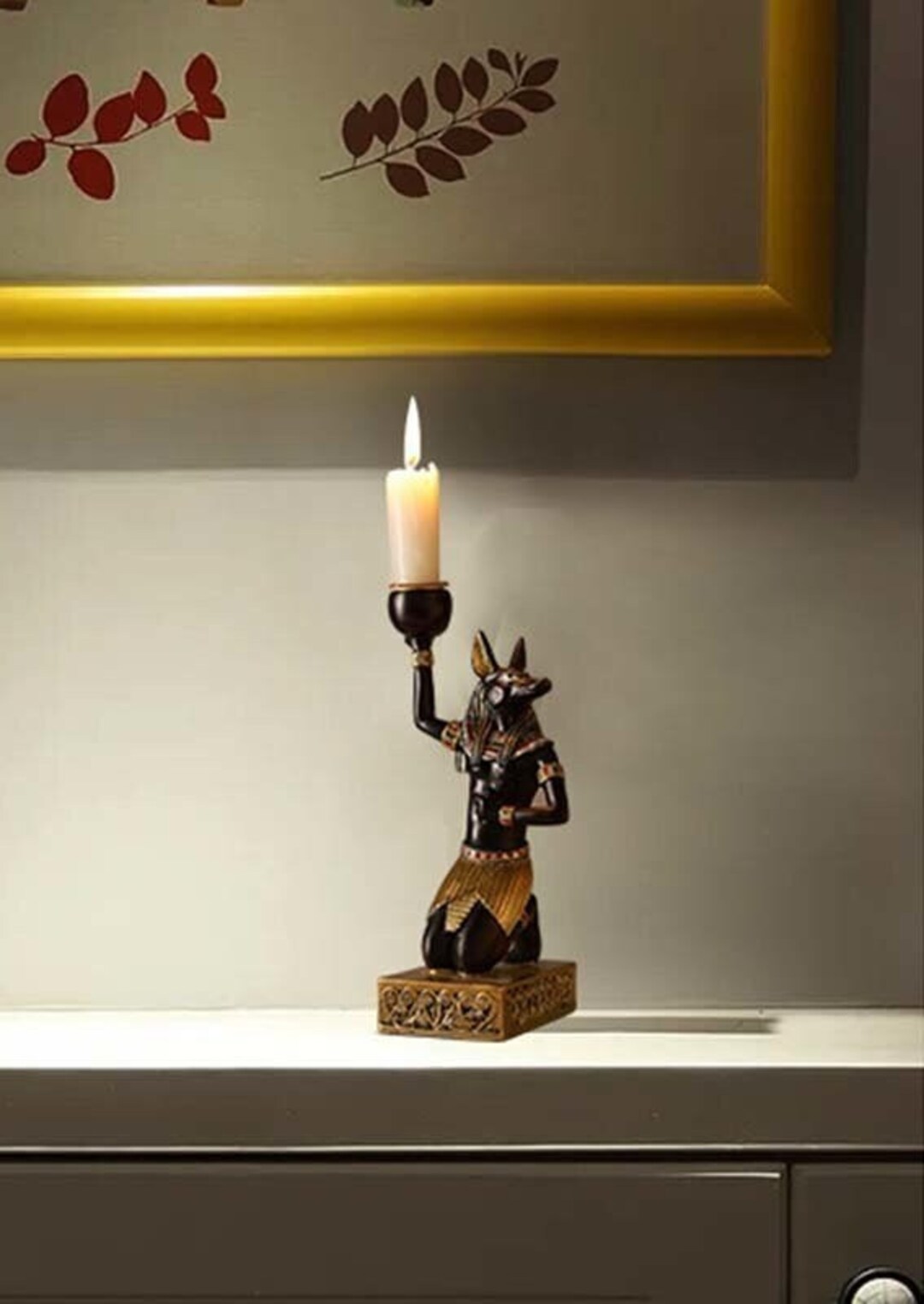 Vintage Candlestick Ancient Egypt Idol Candles Holder Anubis God Cat ...