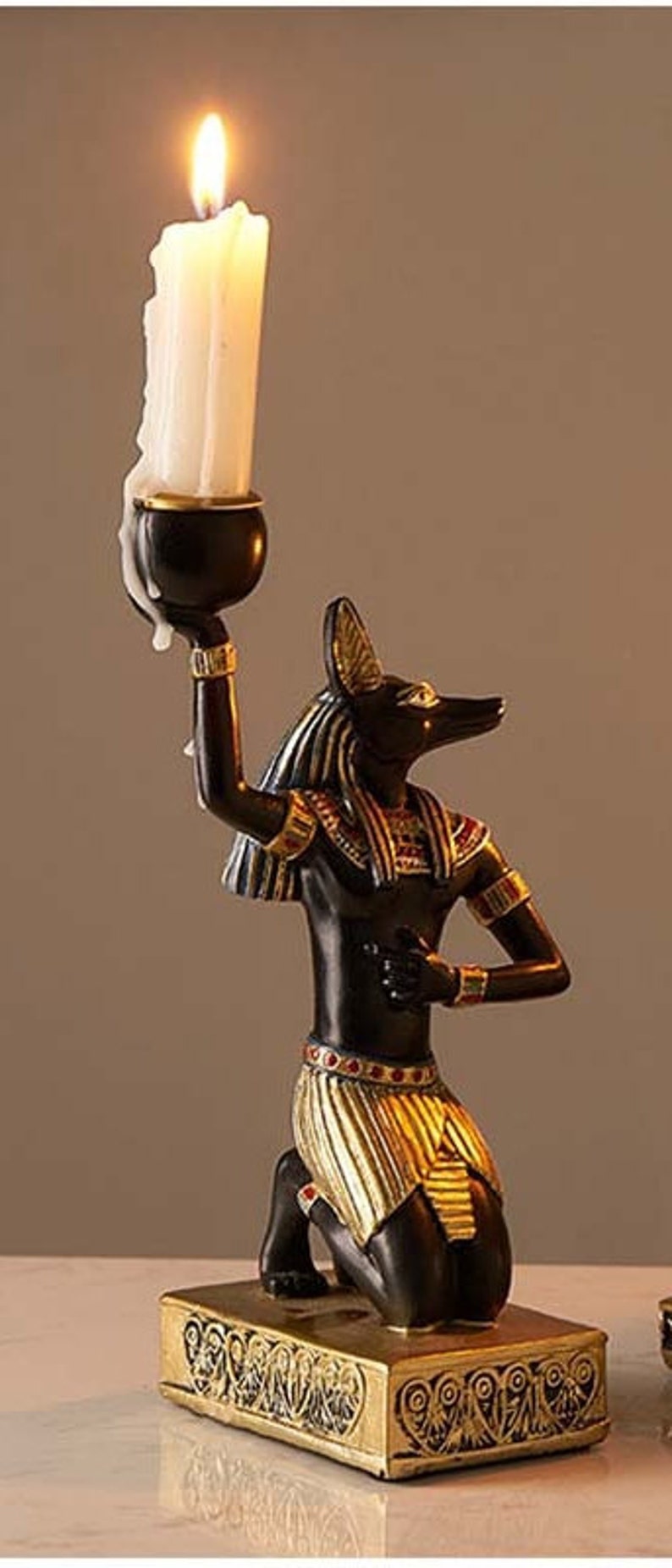 Vintage Candlestick Ancient Egypt Idol Candles Holder Anubis God Cat ...