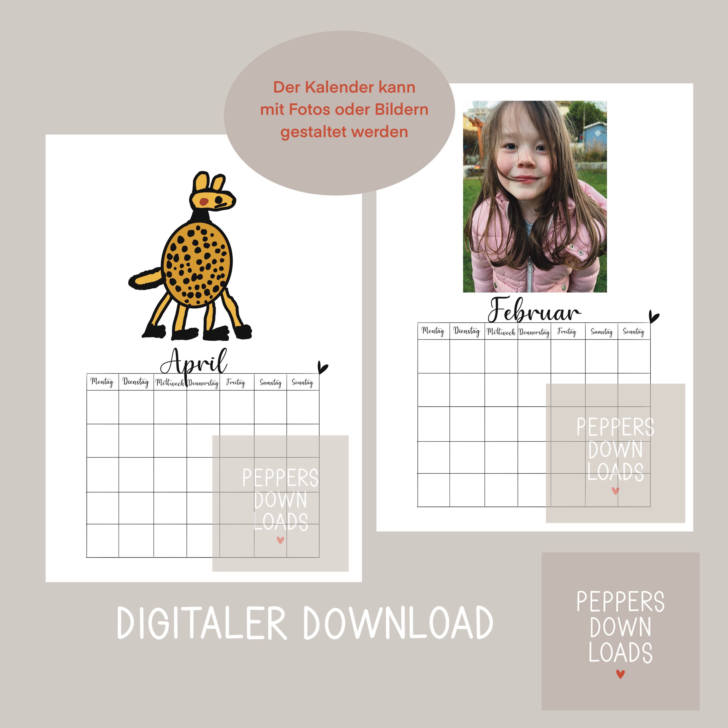Monatskalender zum Ausdrucken und selber Gestalten, mit Fotos, Bildern ...