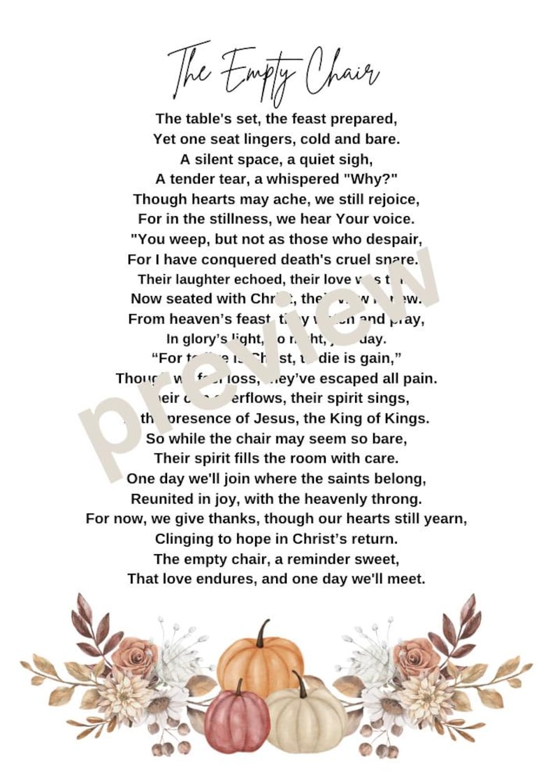 The Empty Chair Poem - Etsy