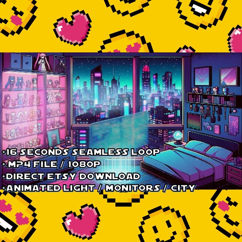 ANIMATED VTUBER BACKGROUND | Pixel Cyberpunk (loop, 1080p, Stream ...