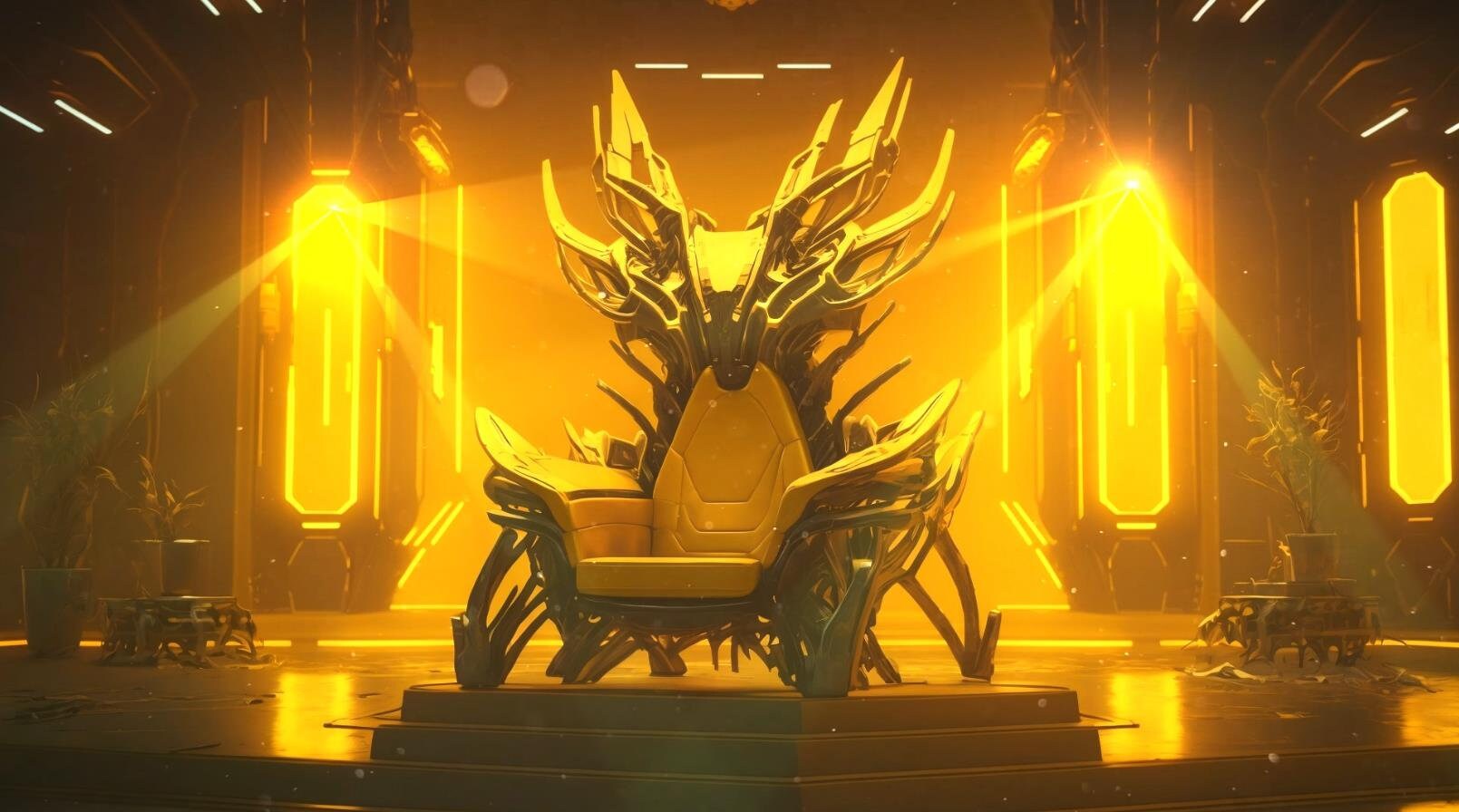 VTUBER ANIMATED BACKGROUND Epic Yellow Cyberpunk Throne 2 Versions Loop ...