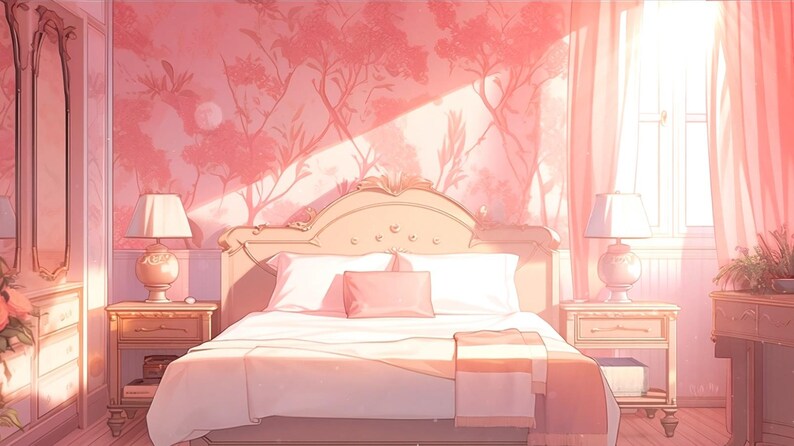 VTUBER ANIMATED BACKGROUND Rose Bedroom loop, 1080p, Lofi, Cozy ...