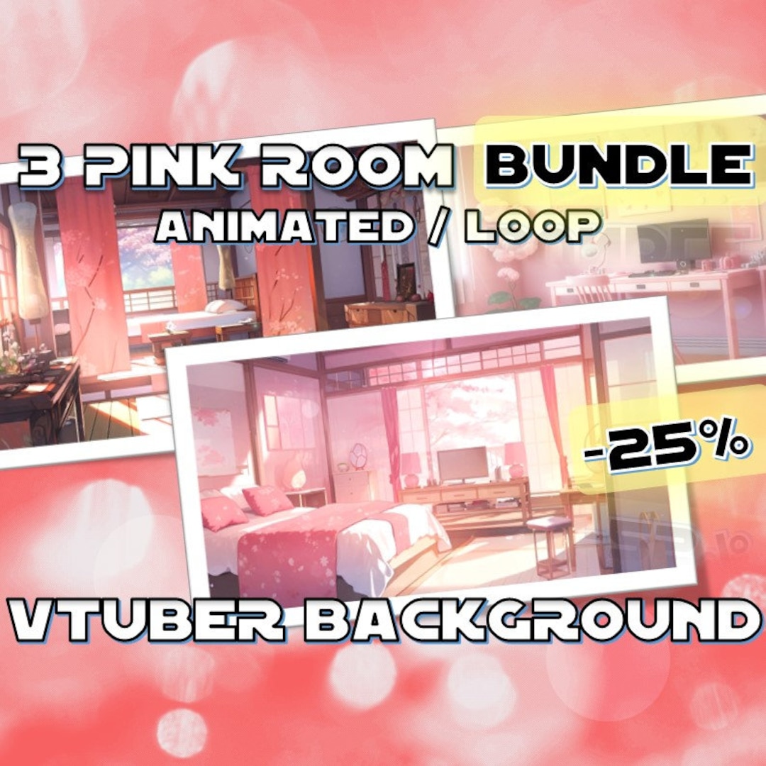 3 X VTUBER ANIMATED BACKGROUND - Pink Room Bundle (3 Rooms, Loop, 1080p ...