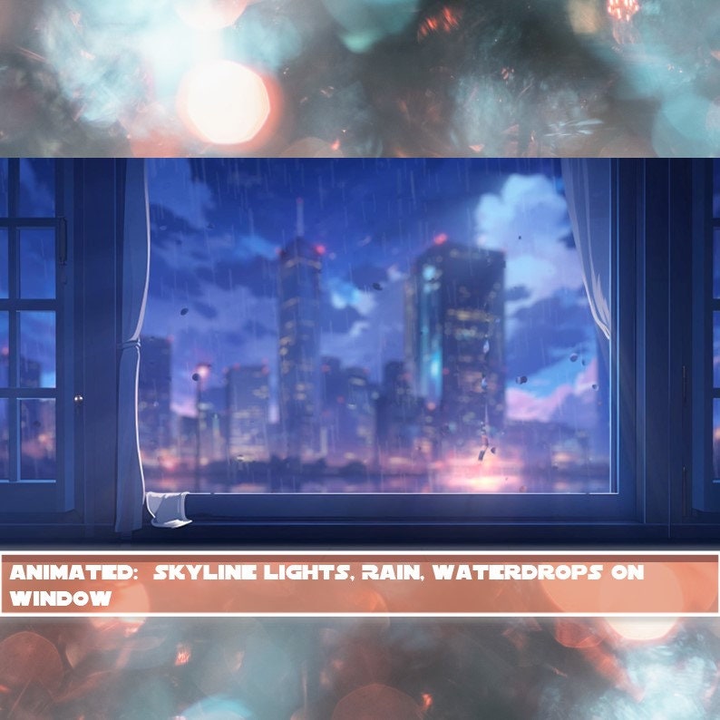 ANIMATED VTUBER BACKGROUND | Rainy Skyline (loop, 1080p, stream overlay ...