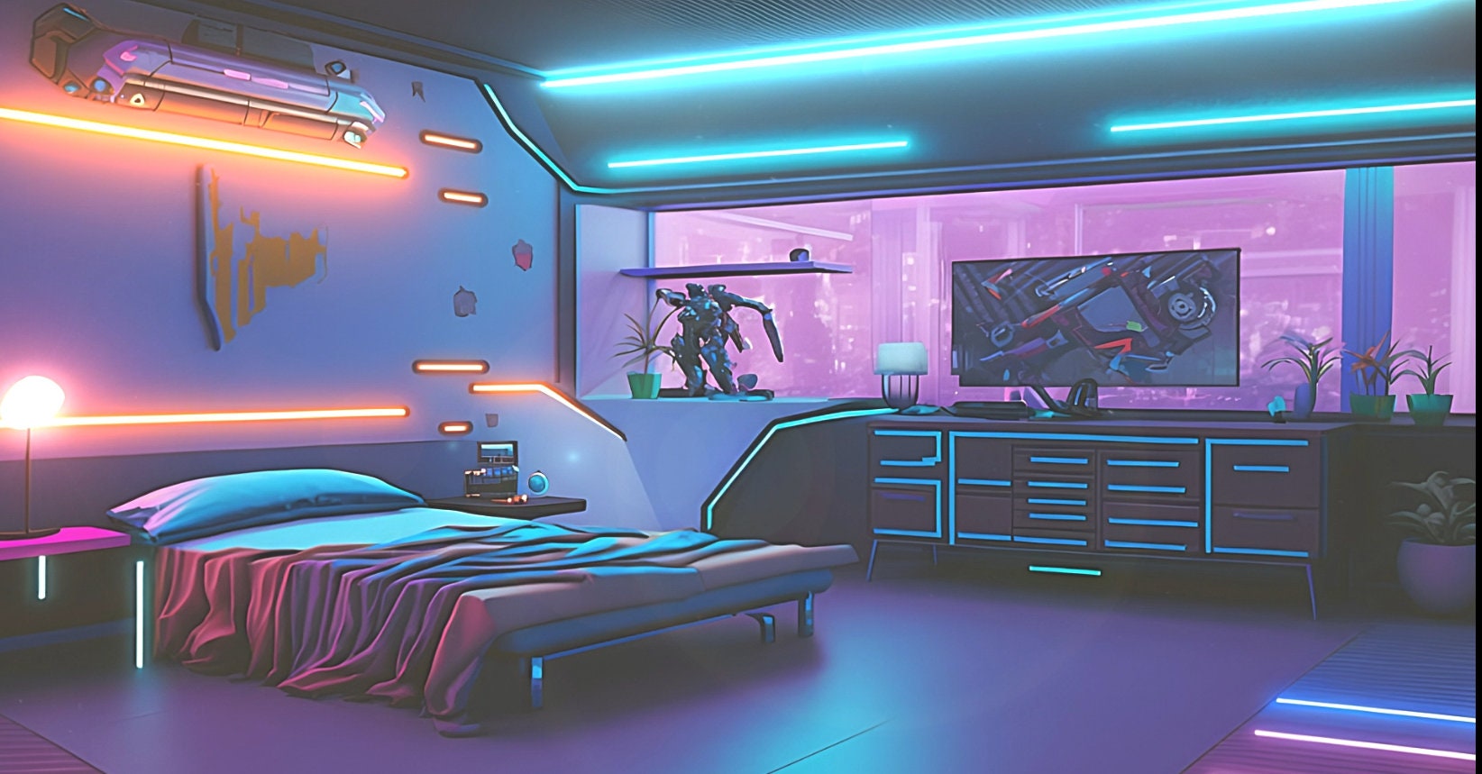 VTUBER ANIMATED BACKGROUND - Cyberpunk Bedroom (loop, 1080p) - Etsy
