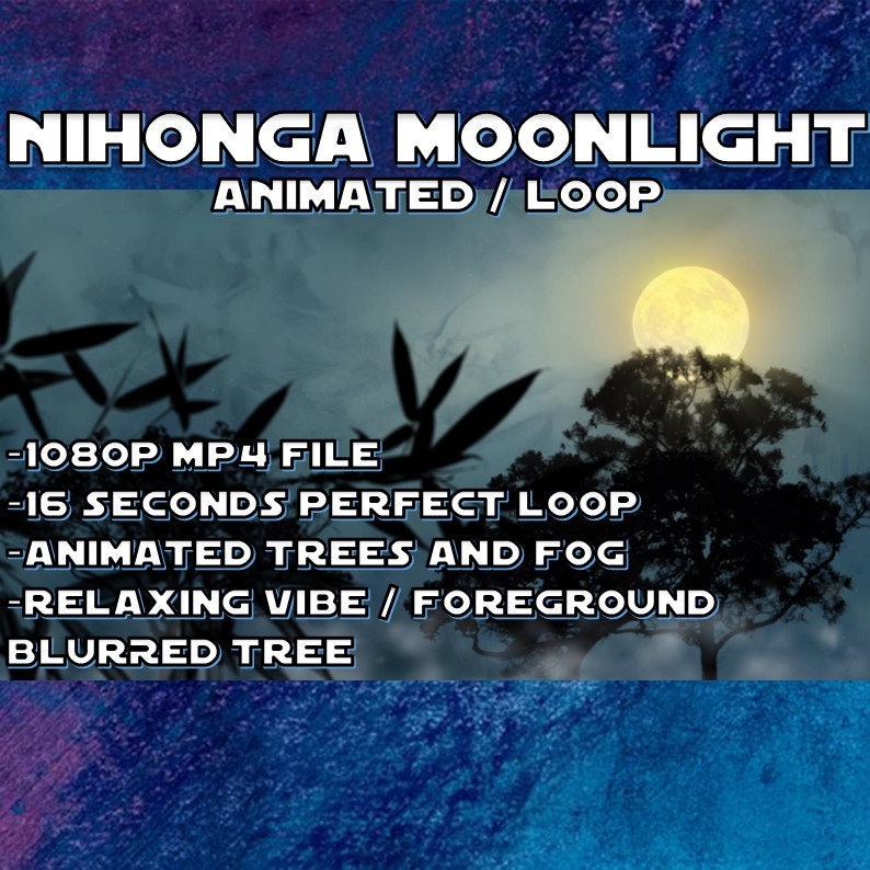 ANIMATED VTUBER BACKGROUND | Nihonga Moonlight (loop, 1080p, Stream ...