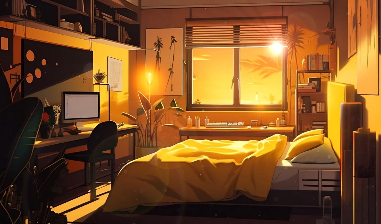 VTUBER ANIMATED BACKGROUND Yellow Sunset Bedroom loop, 1080p - Etsy