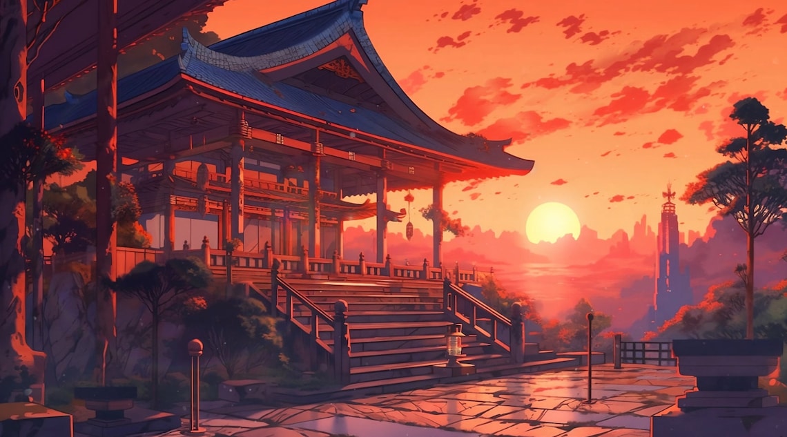 VTUBER ANIMATED BACKGROUND Mystical Shrine Sunset loop, 1080p - Etsy