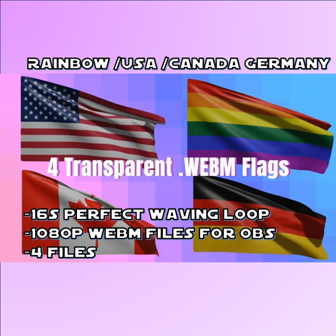 ANIMATED STREAM OVERLAY | Waving Flags (loop, 1080p, Alpha, Rainbow ...