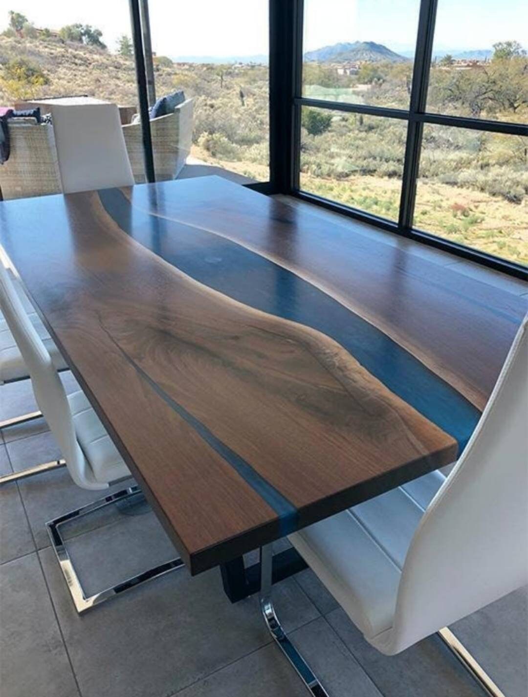 Blue Epoxy Table Top, Epoxy River Dining Table, Balcony Table, Epoxy ...