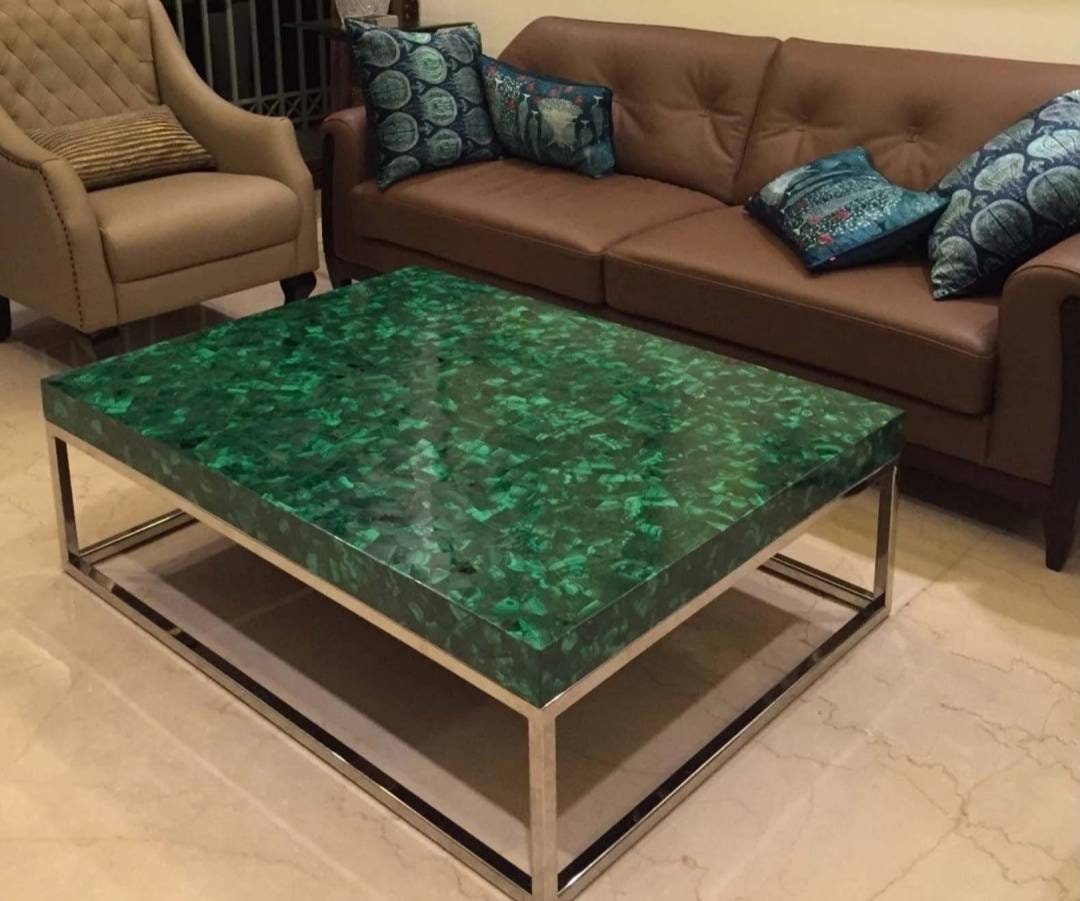Malachite Gemstone Table Top, Handmade Dining Table, Hallway Top Center ...