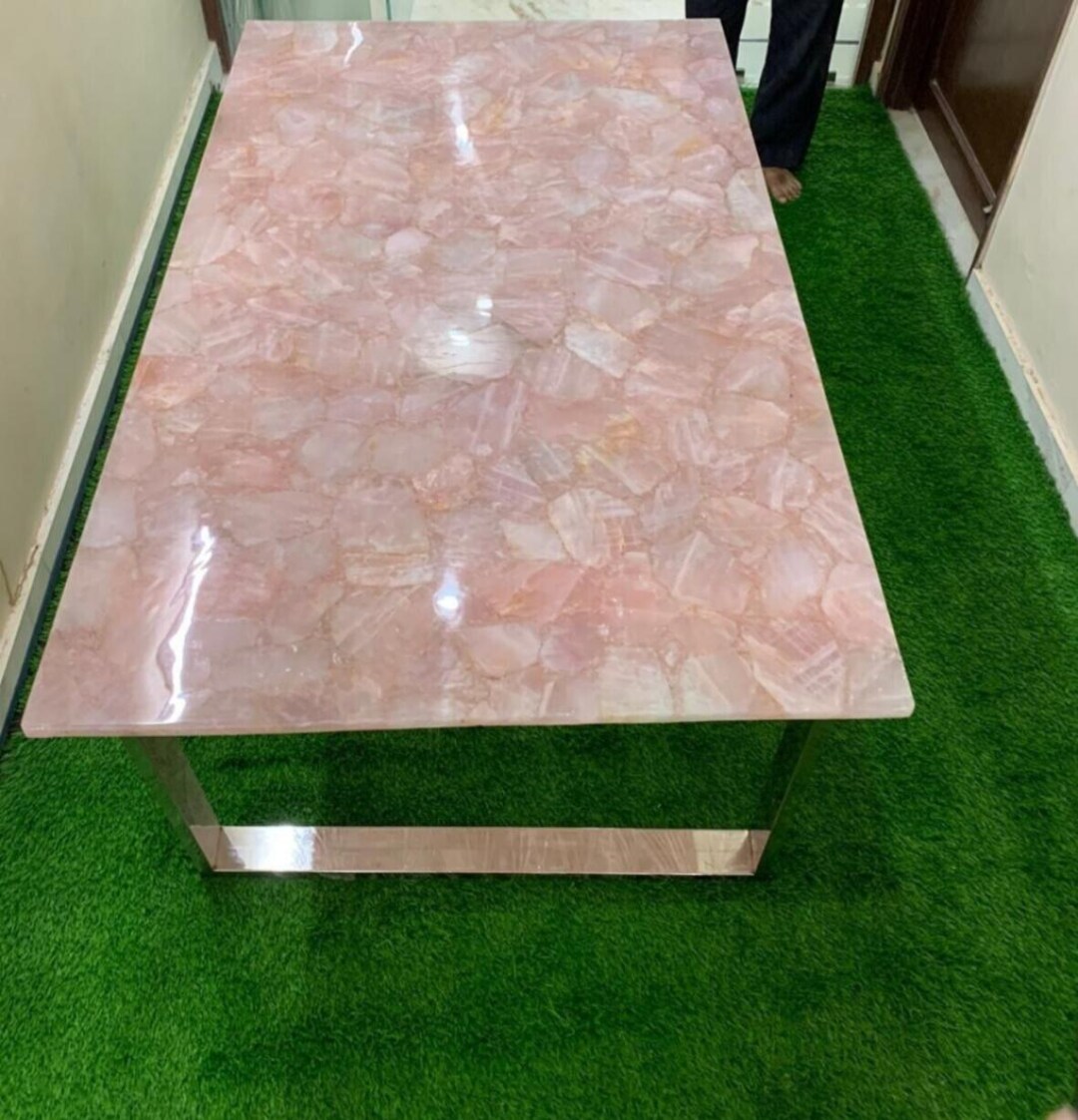 Rose Quartz Stones Office Desk Table Top, Vanity Top, Natural Handmade ...