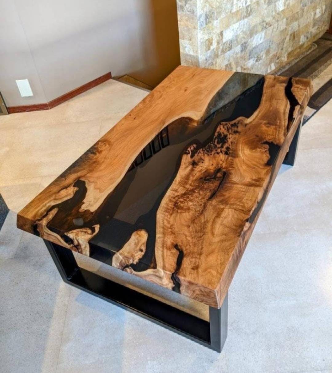 Handmade Walnut Black Epoxy Coffee Table, Epoxy End Christmas Gift ...