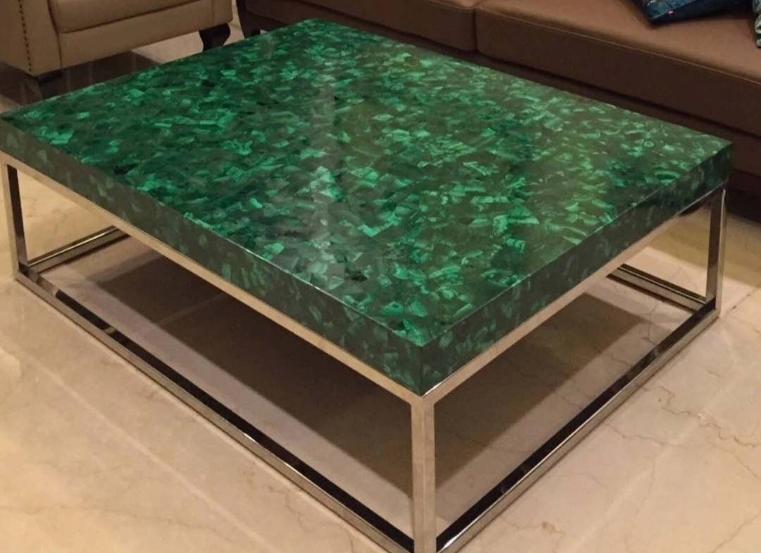 Malachite Gemstone Table Top, Handmade Dining Table, Hallway Top Center ...