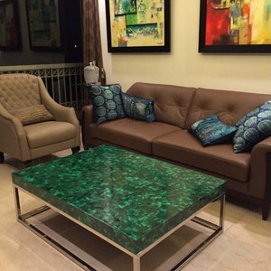 Malachite Gemstone Table Top, Handmade Dining Table, Hallway Top Center Table, Luxury Furniture ...
