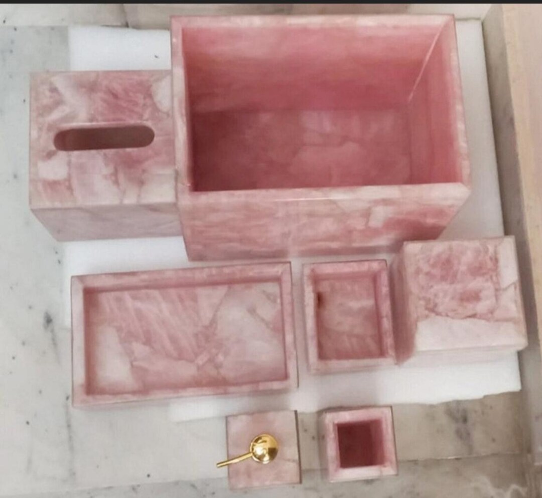 Luxury Bathroom Set With Rose Quartz, Decorative Rose Quartz Bath ...