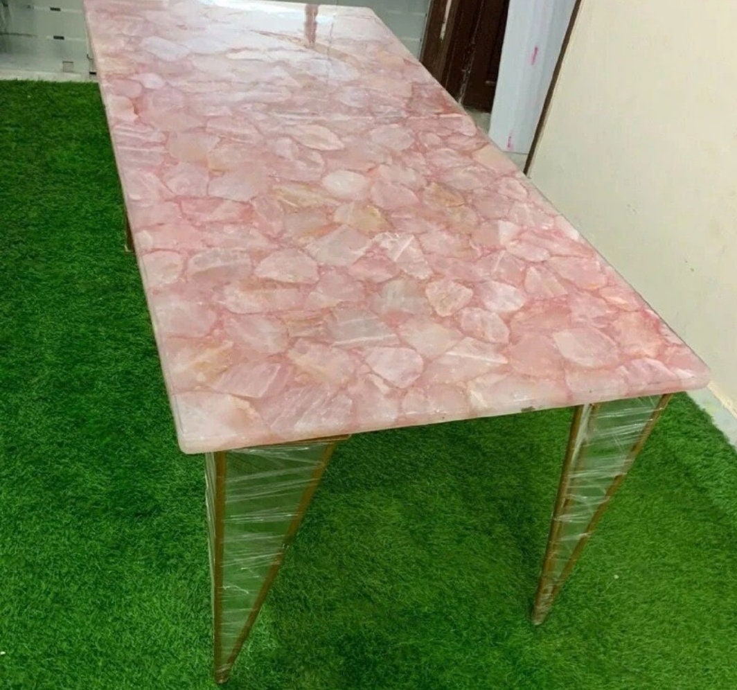 Rose Quartz Dining Table Top / Quartz Dining Table/pink Quartz Stone ...