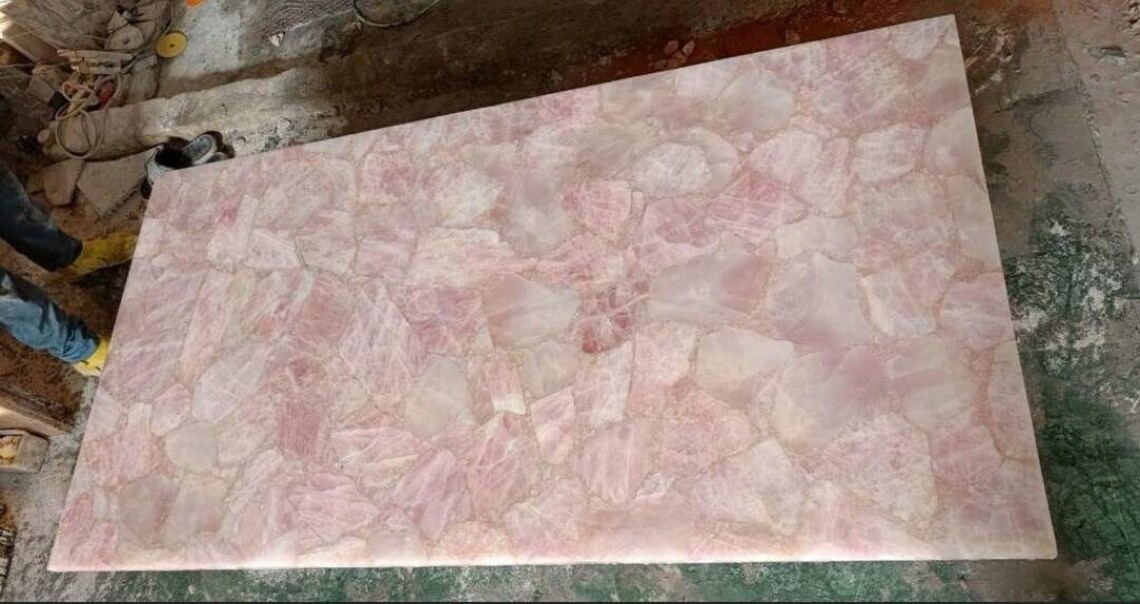 Pink Rose Quartz Dining Table / Rose Quartz Vanity Top / Rose Quartz ...
