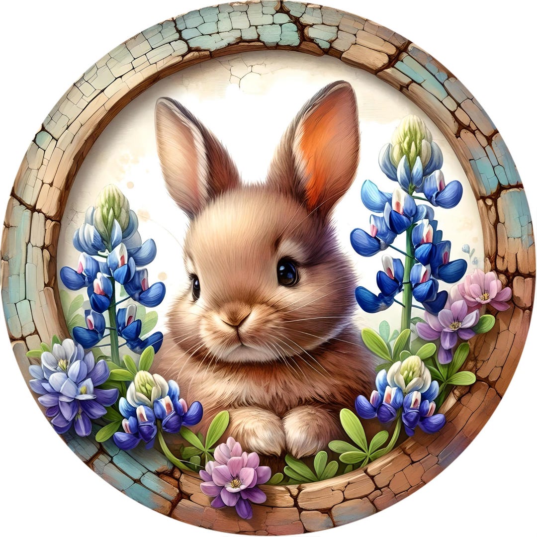Cute Brown Spring Bunny in Flower Garden Sublimated Wreath Sign - Etsy