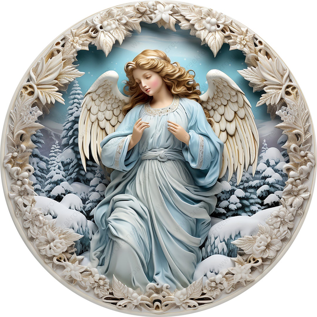 Christmas Angel Wreath Sign-sublimation-round-chistmas-winter-decor - Etsy