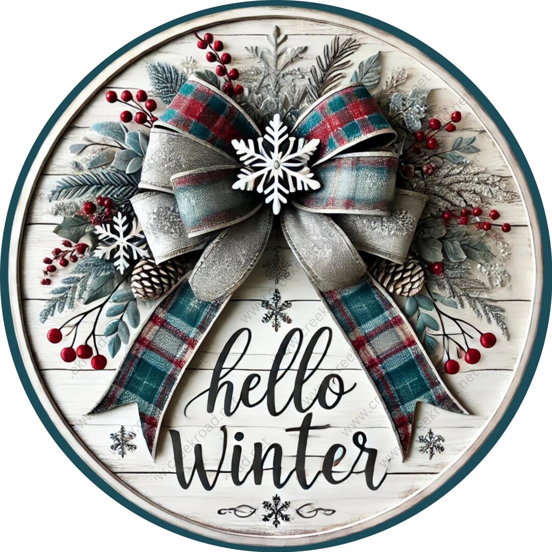 Hello Winter on Shiplap Sublimated Wreath Sign - Etsy