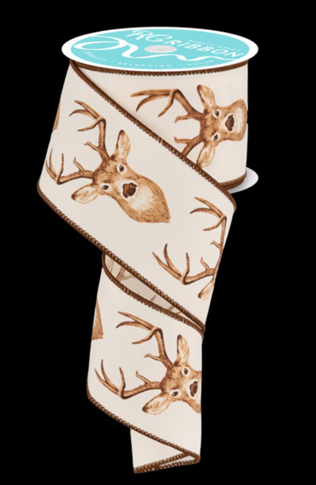 2.5" X 10yd Wired Ribbon-deer Head on Diagonal-rgf114337-wreaths-crafts ...