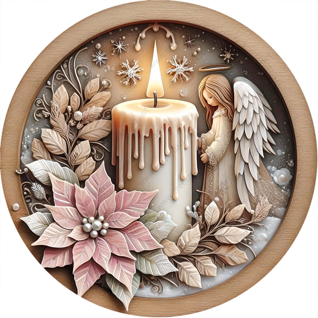 Christmas Candle Pink Poinsettia Sublimated Wreath Sign - Etsy