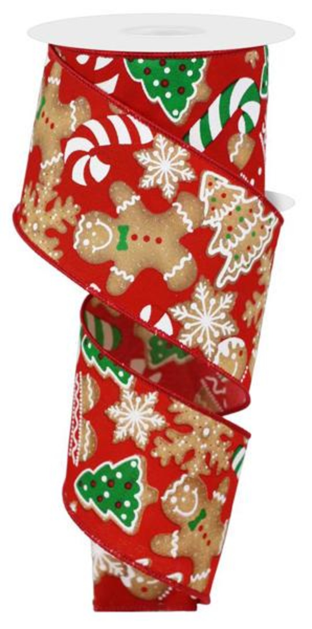2.5" X 10yd Wired Ribbon-gingerbread Cookies-red/brwn-rge188524 - Etsy