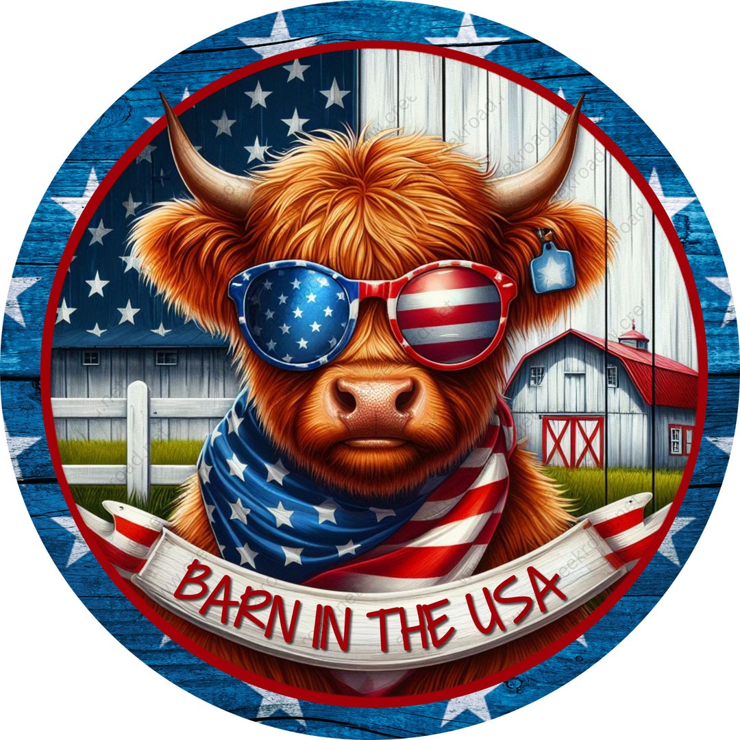 Patriotic Cow Barn in the USA Star Border Wreath Sign-round-sublimation ...