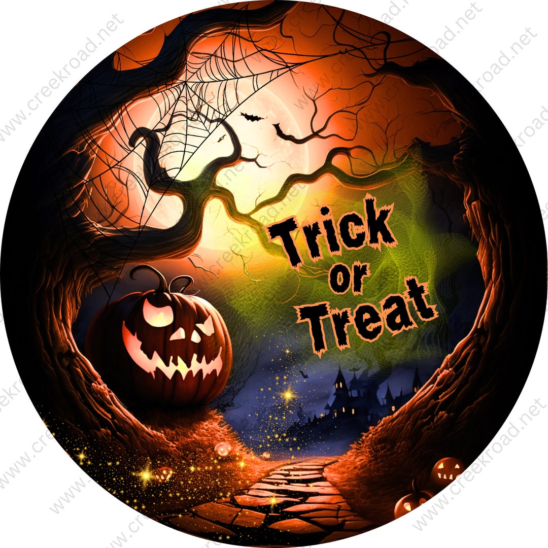 Trick or Treat Jack-o-lantern in Spooky Forest Wreath Sign-fall ...