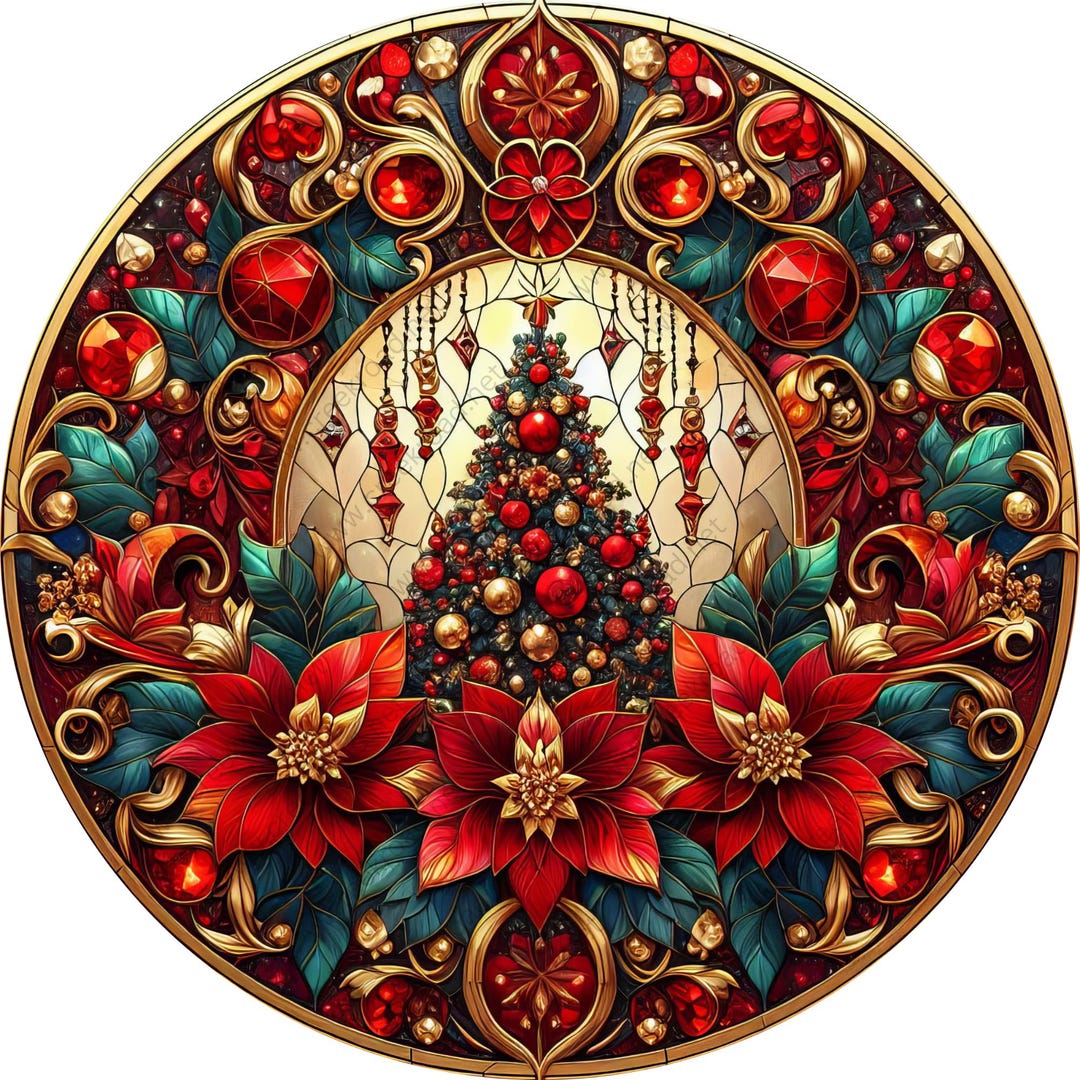 Red Jeweled Christmas Tree Sublimated Wreath Sign - Etsy