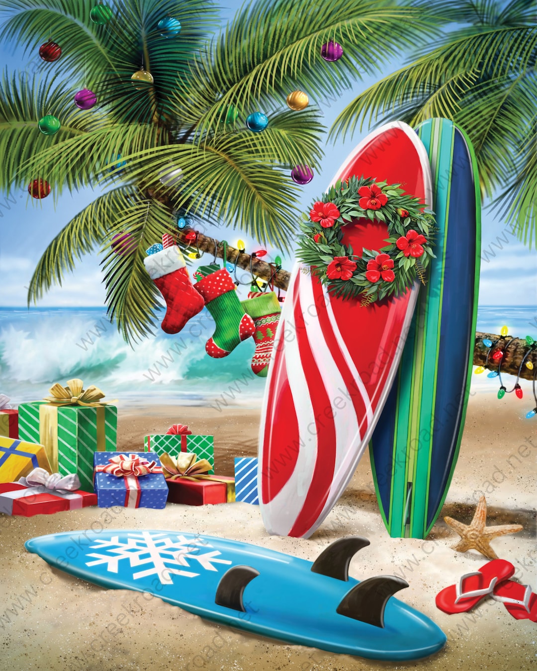 Christmas Surfboards at the Beach Wreath Sign-holiday- 8"x10 ...