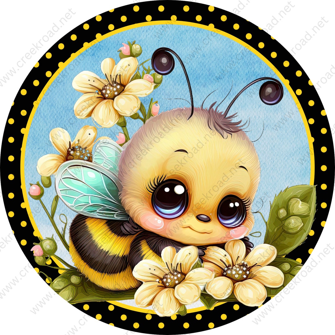 Cute Spring Bee With Blue Sky Background Black Yellow Polka Dot Border ...