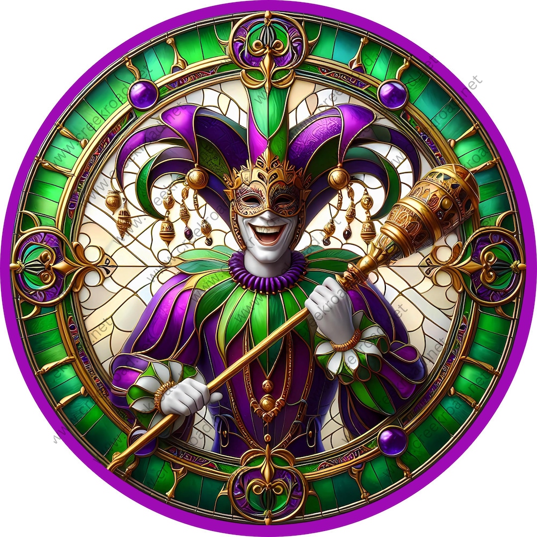 Mardi Gras Jester With Scepter Sublimated Wreath Sign - Etsy
