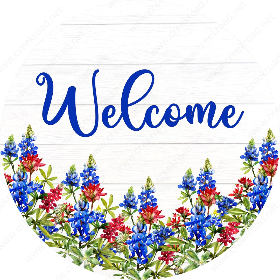 Welcome Spring Bluebonnets on White Shiplap Background Spring Wreath ...