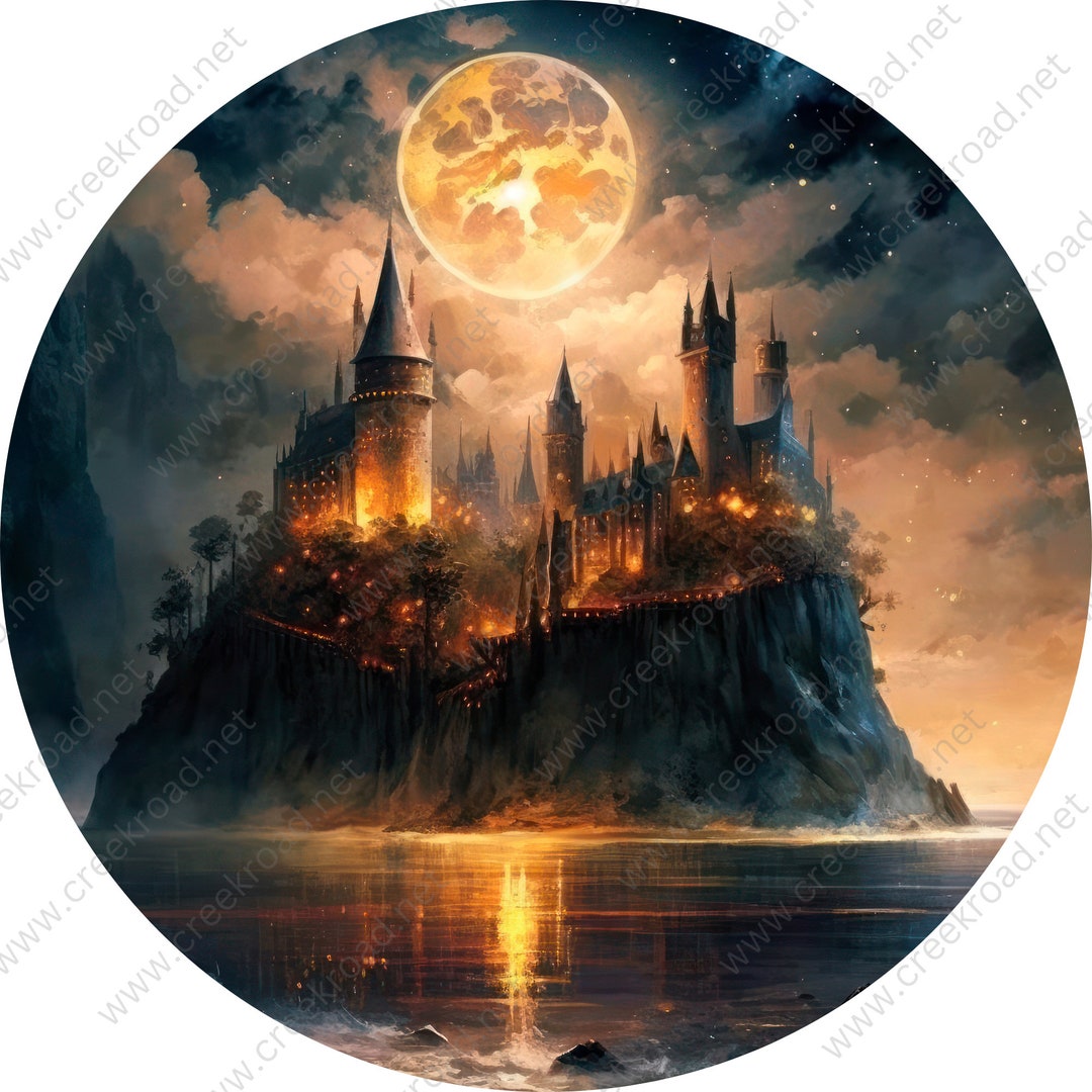 Mystical Wizards Castle in the Moonlight Wreath Sign-everyday ...