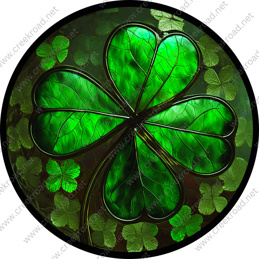 Irish Shamrock on a Bed of Shamrocks Black Border Wreath Sign-st ...