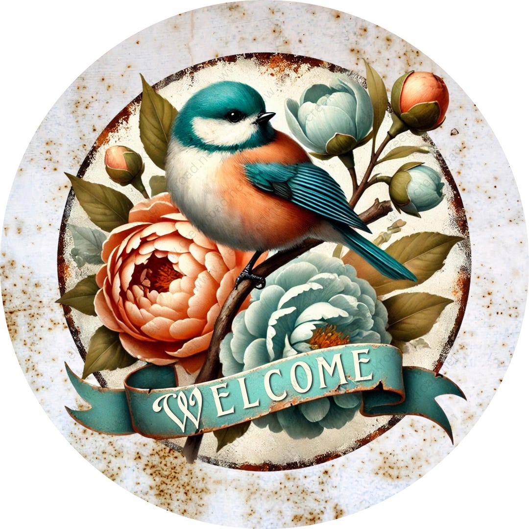 Welcome Spring Bird With Colorful Florals Sublimated Wreath Sign - Etsy