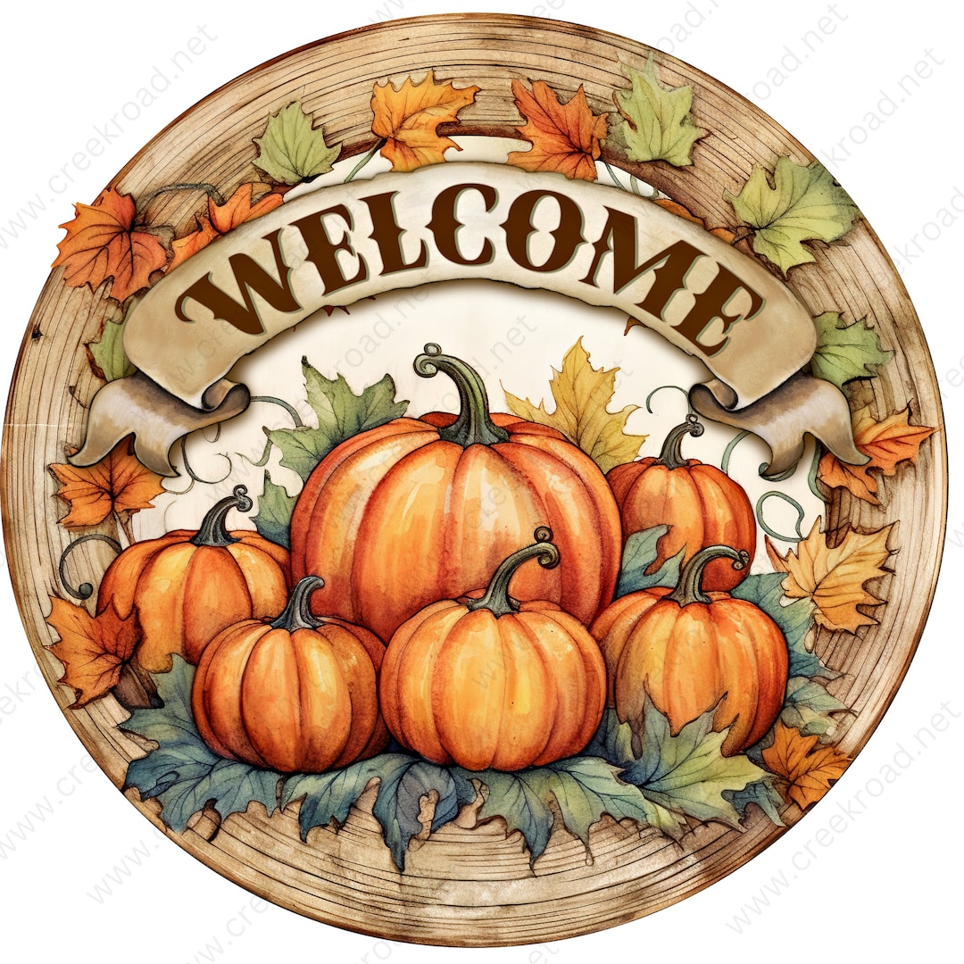 Welcome Fall Pumpkins Wreath Sign-sublimation-round-fall-autumn-decor ...