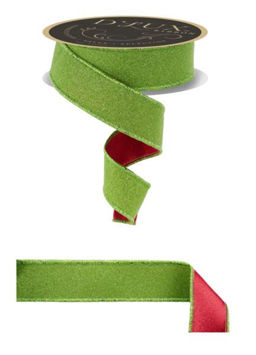 1.5" X 10yd Deluxe Ribbon- Fine Glitter/fused-fresh Green/red-lx3011j7 ...