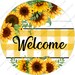 Welcome With Bunch of Sunflowers on Shiplap With Yellow White Checkered ...