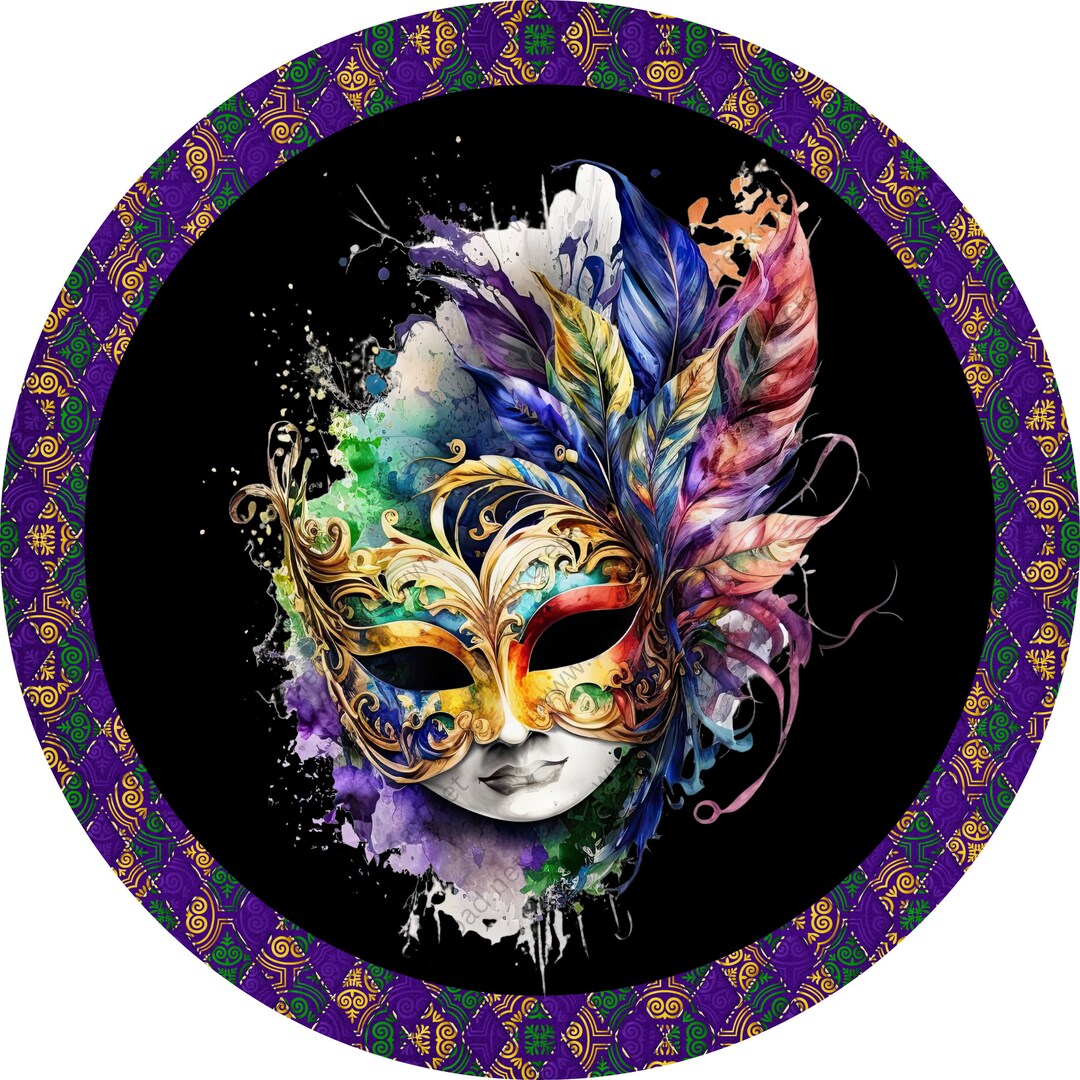 Mardi Gras Mask Head Dress Wreath Sign-purple, Green, and Gold-metal ...