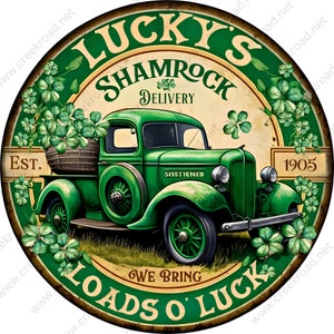 Lucky's Shamrock Delivery Loads O' Luck Green Antique Truck Wreath Sign ...
