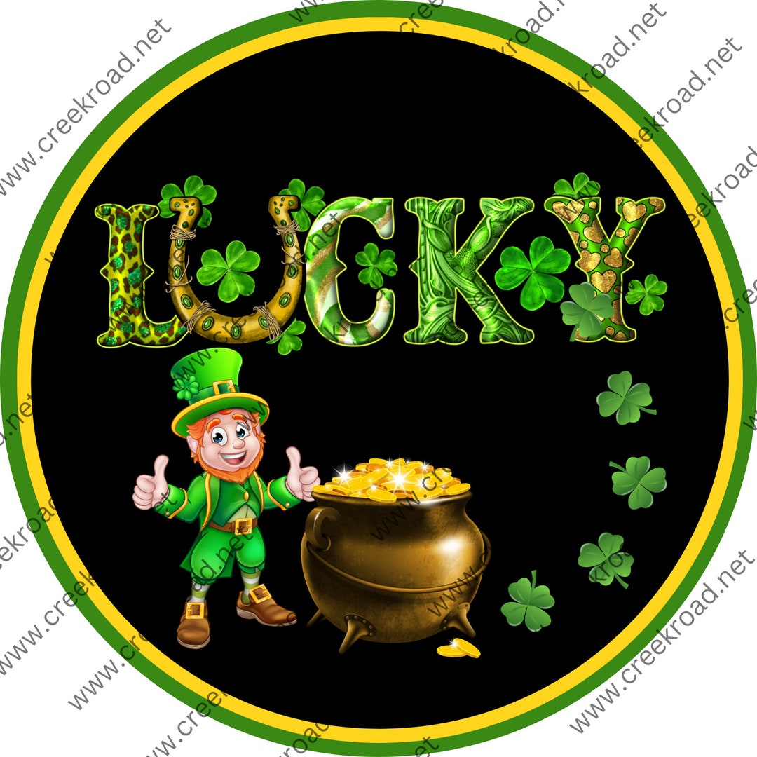Leprechaun Lucky Pot of Gold Green Gold Border Wreath Sign - St ...