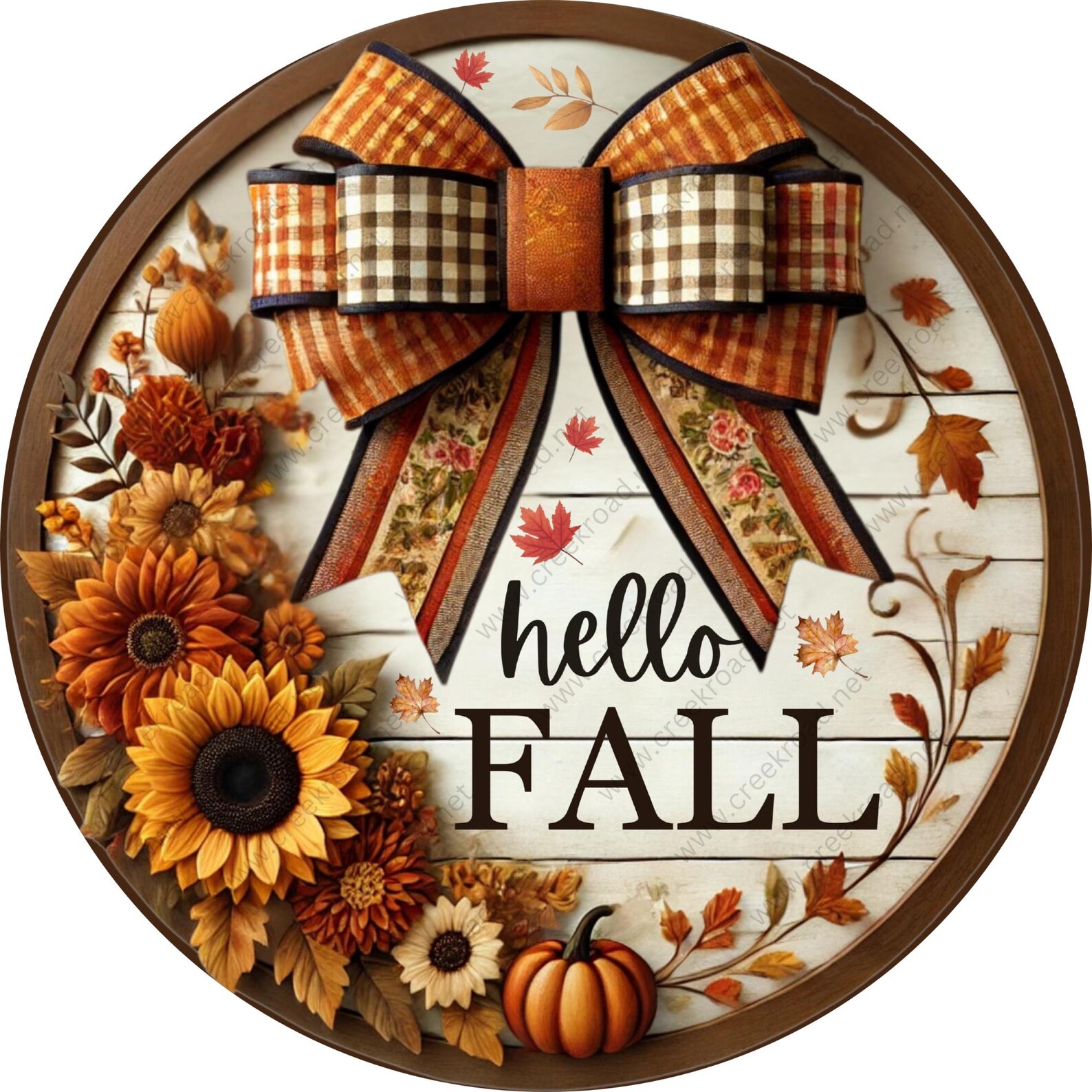 Hello Fall Sunflower With Rich Oranges Browns Sublimated Wreath Sign - Etsy
