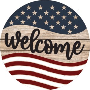 Patriotic Welcome American Flag (navy Blue) Wreath Sign-sublimation ...