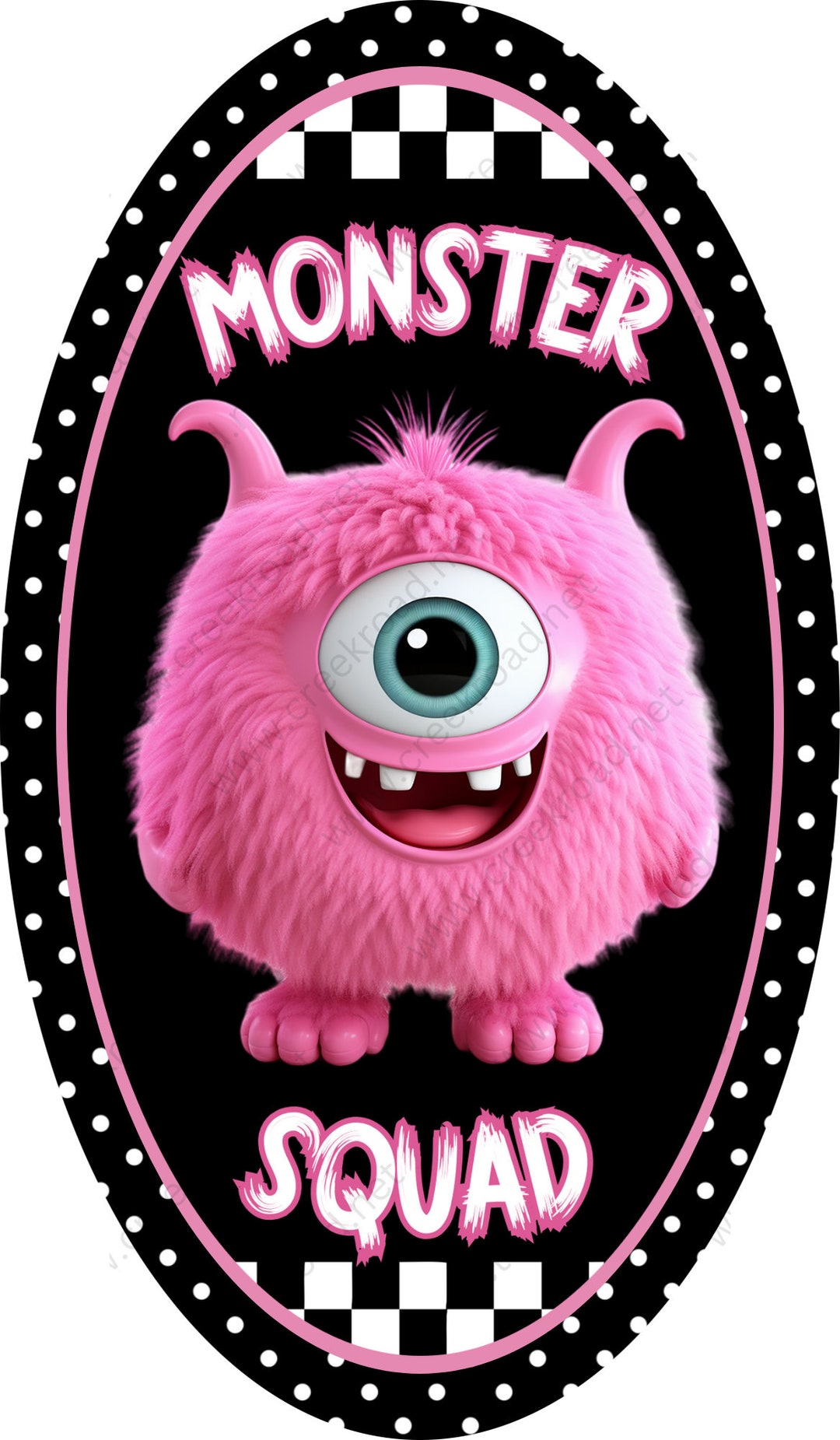 Monster Squad Pink One Eyed Furry Monster Wreath Sign-7"x12" Oval ...