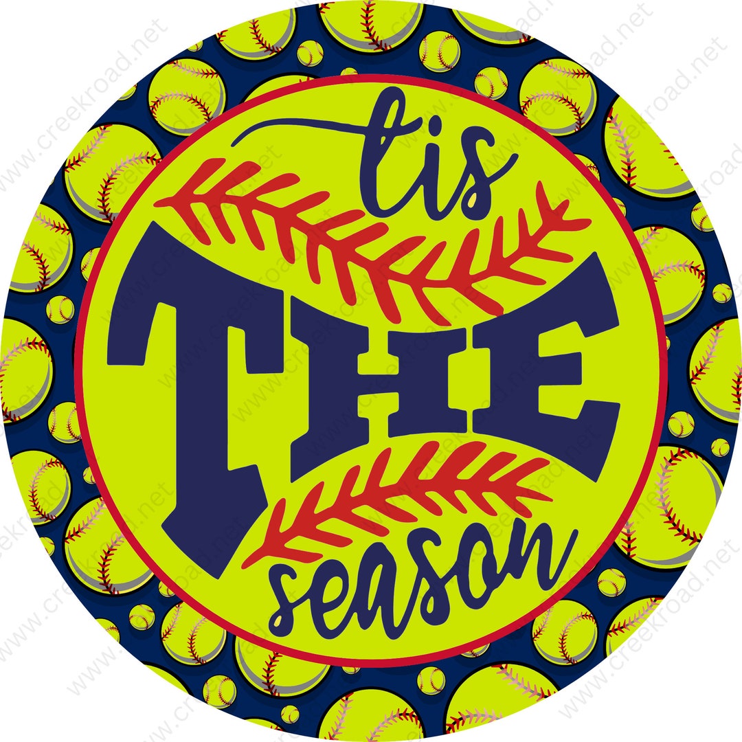 Tis the Season Softball With Softball Border Wreath Sign-red White Blue ...